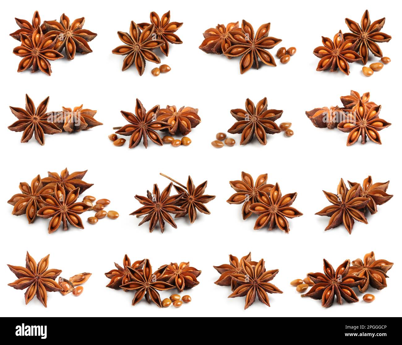 Set with dry anise anise stars on white background Stock Photo - Alamy