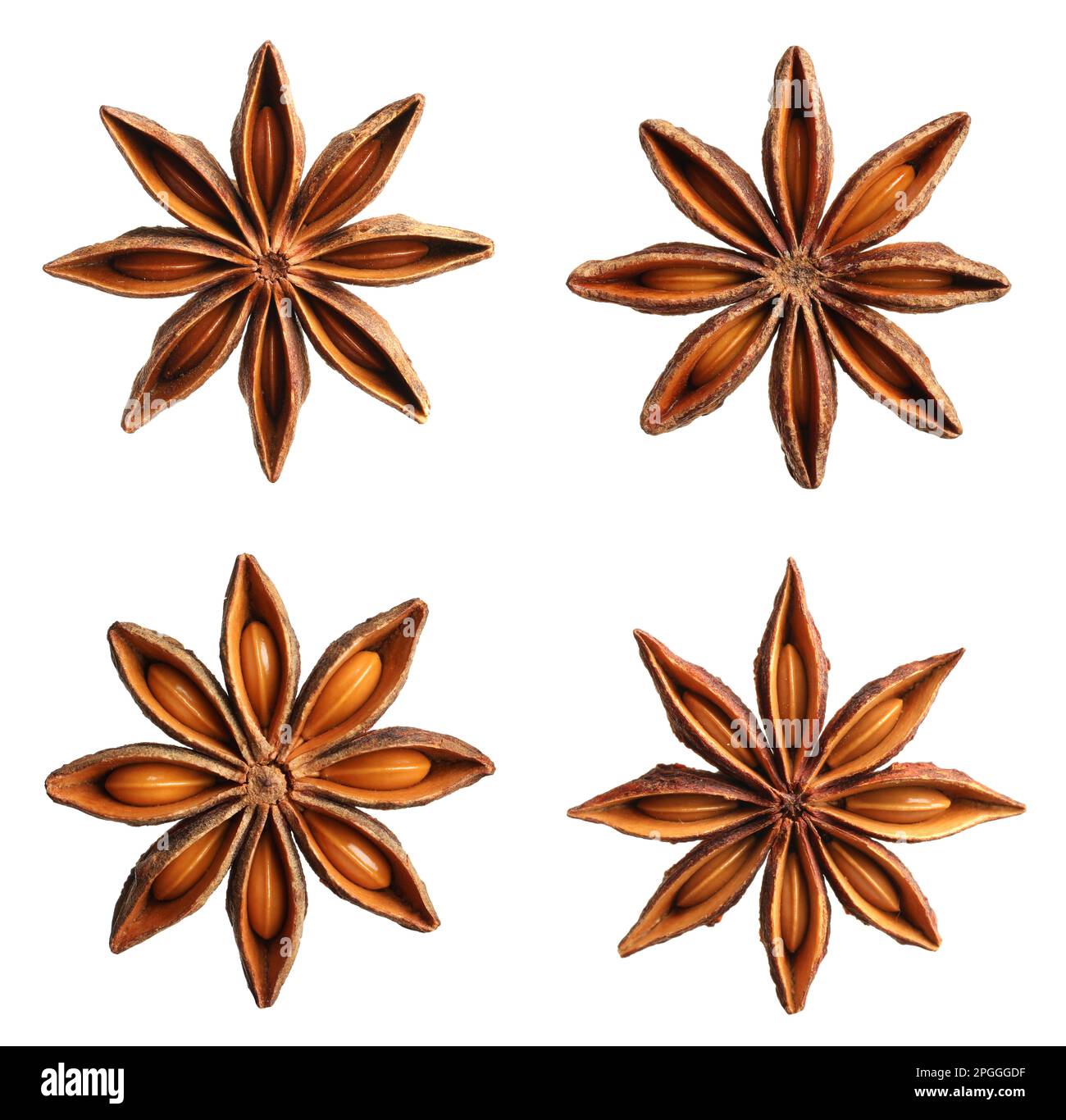 Set with dry anise anise stars on white background, top view Stock ...