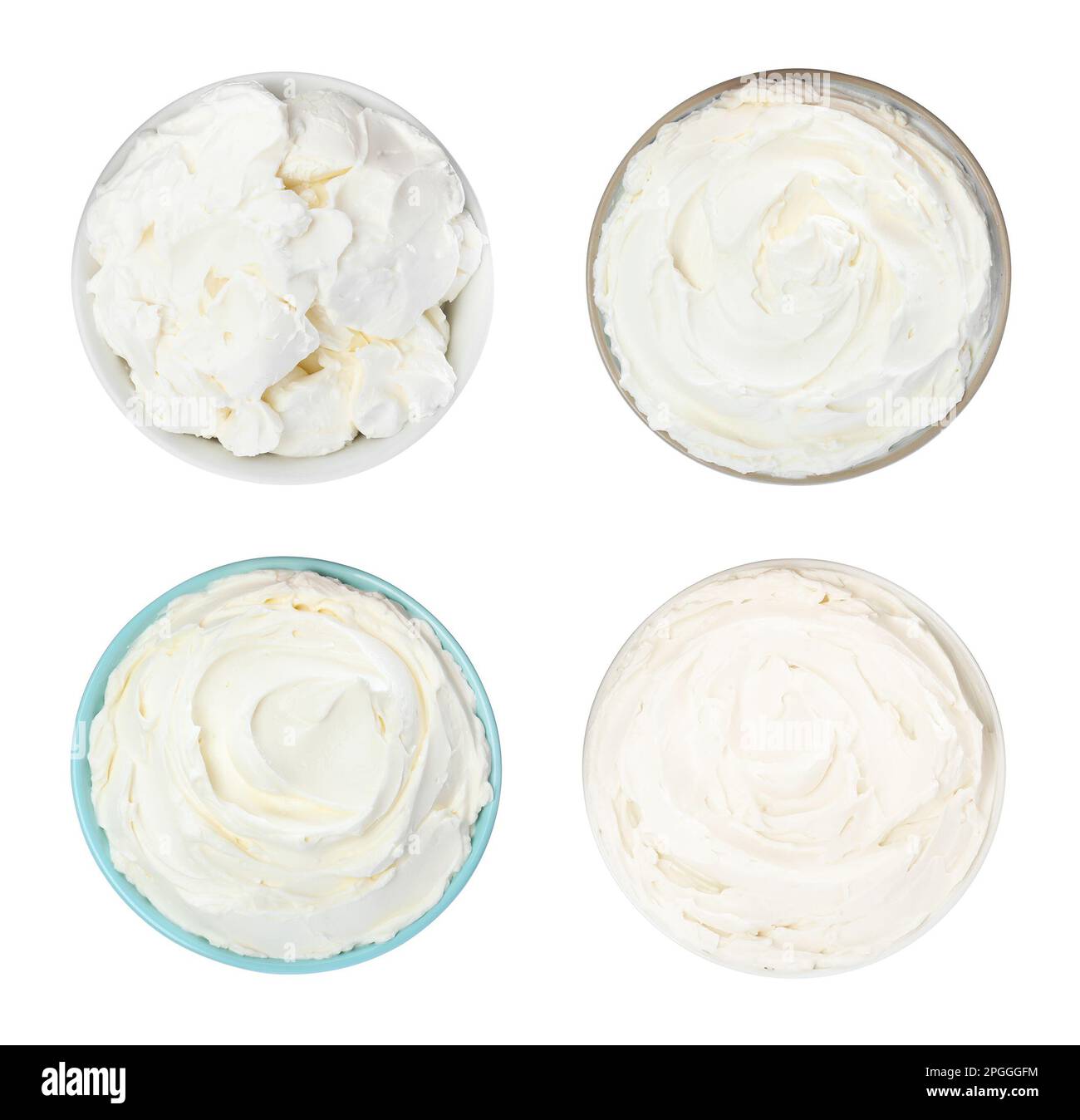 Tasty fresh cream cheese on white background, top view Stock Photo - Alamy
