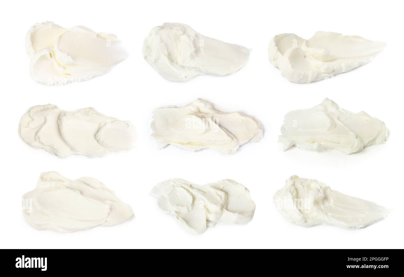 Tasty fresh cream cheese on white background Stock Photo - Alamy