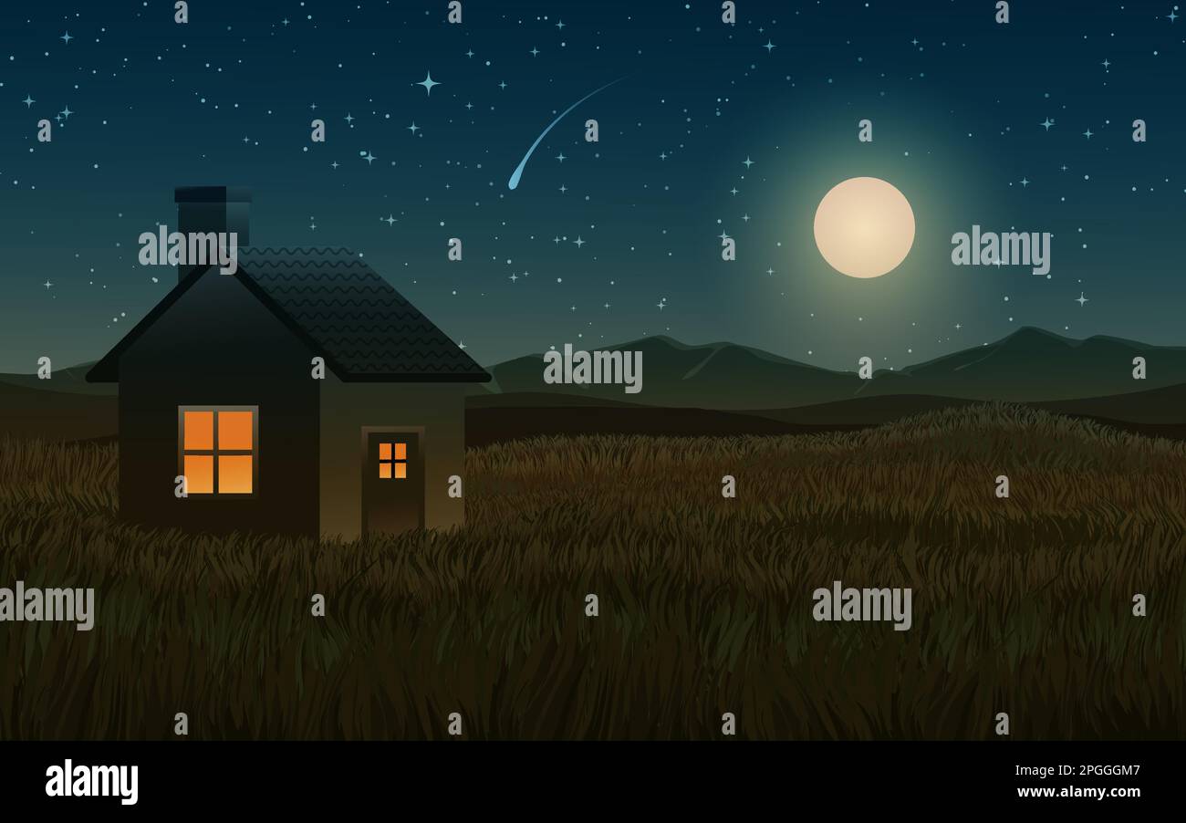 Moonlight country house Stock Vector Images - Alamy