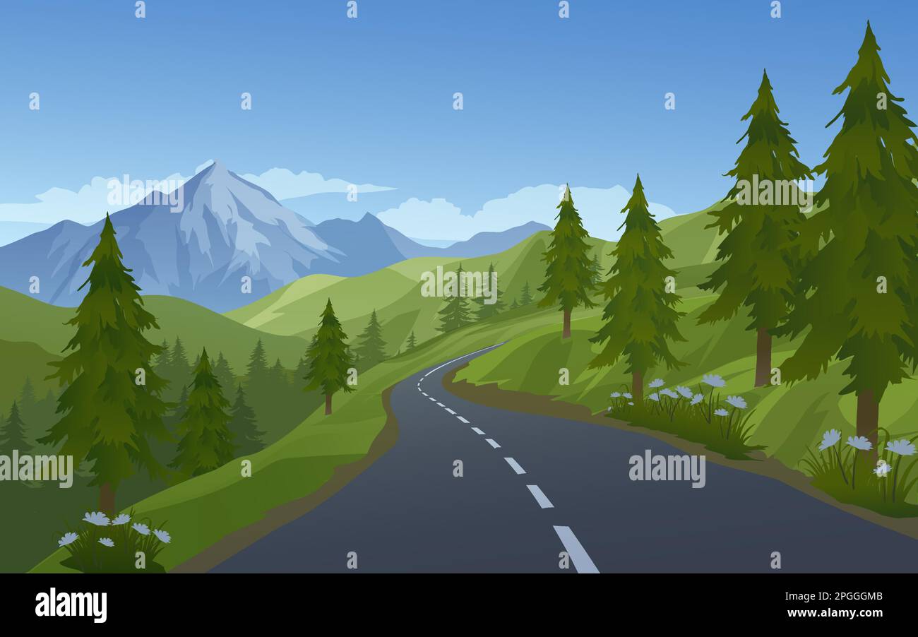 Vector landscape with empty road and mountain Stock Vector Image & Art - Alamy