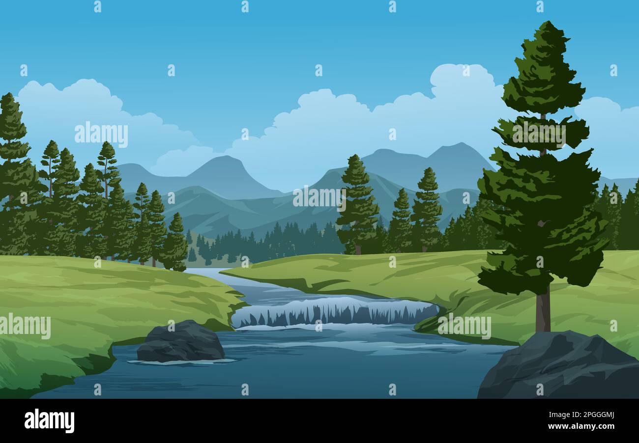 Beautiful landscape mountains river Stock Vector Images - Alamy