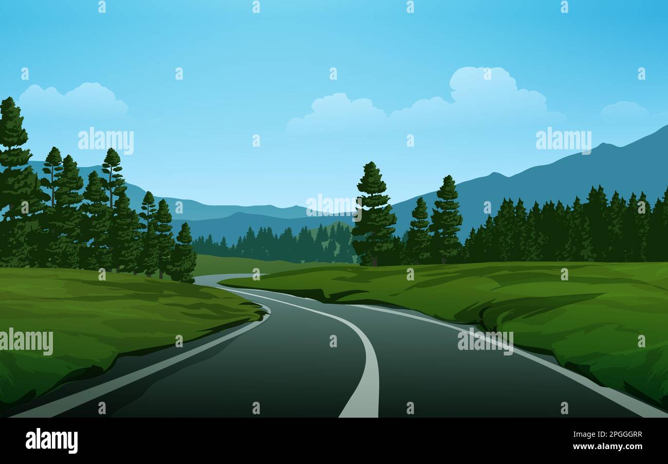 Vector rural landscape with empty winding road Stock Vector Image & Art ...