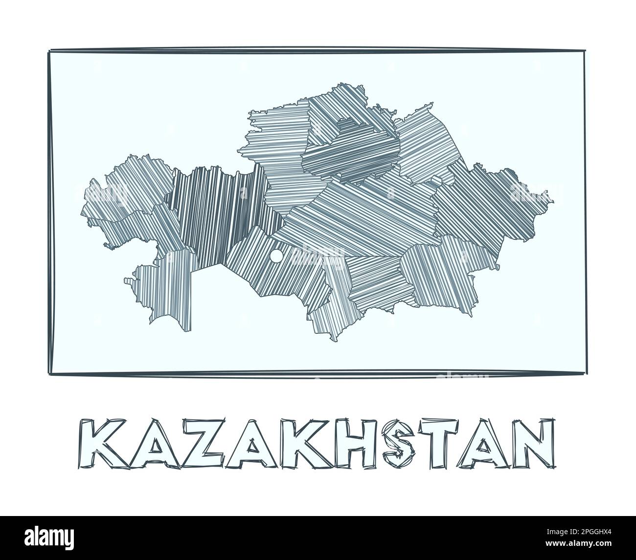 Sketch map of Kazakhstan. Grayscale hand-drawn map of the country ...