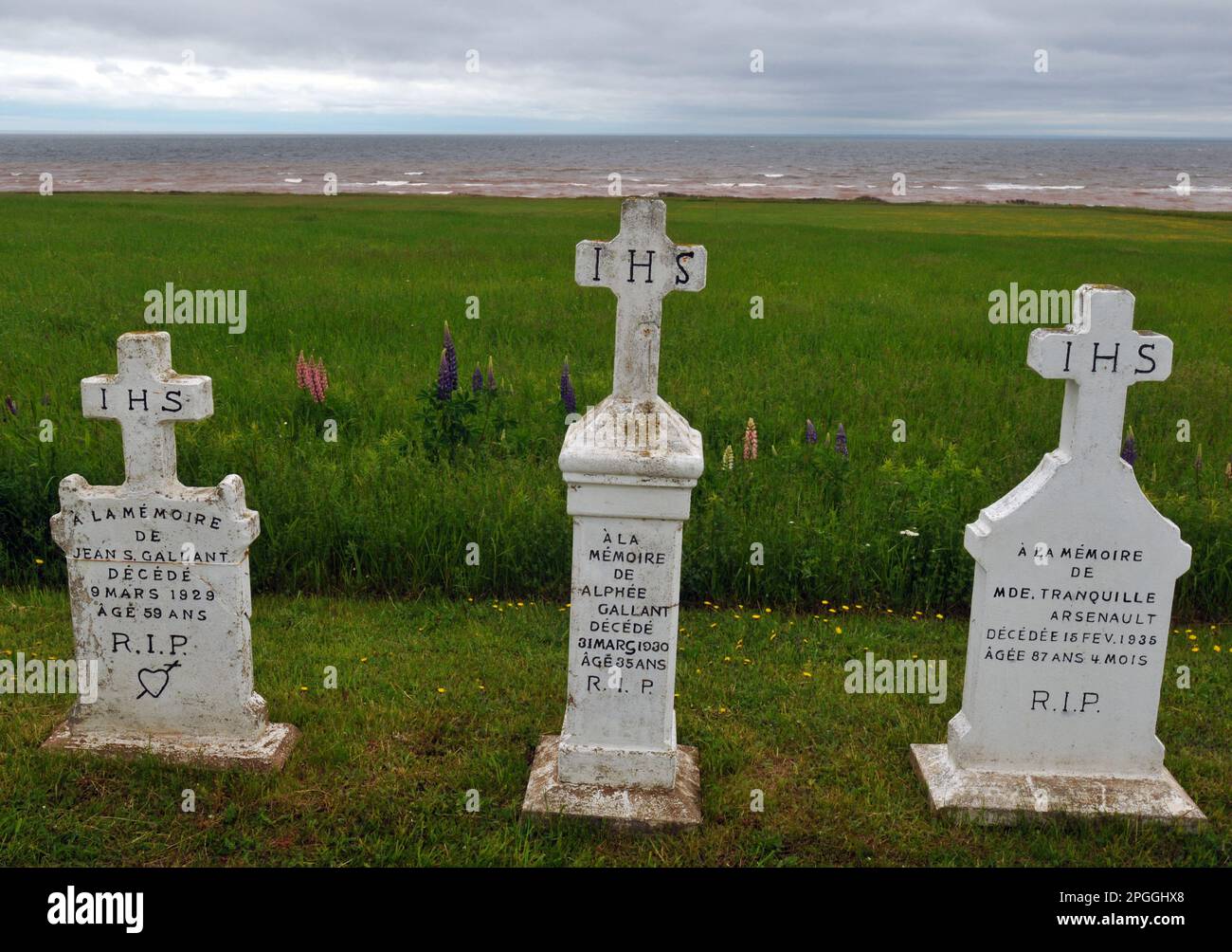 Hand-lettered headstones in the seaside cemetery at the Notre Dame du ...