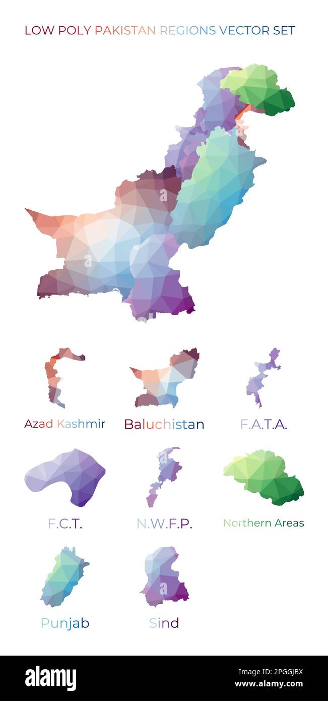 Pakistani low poly regions. Polygonal map of Pakistan with regions ...