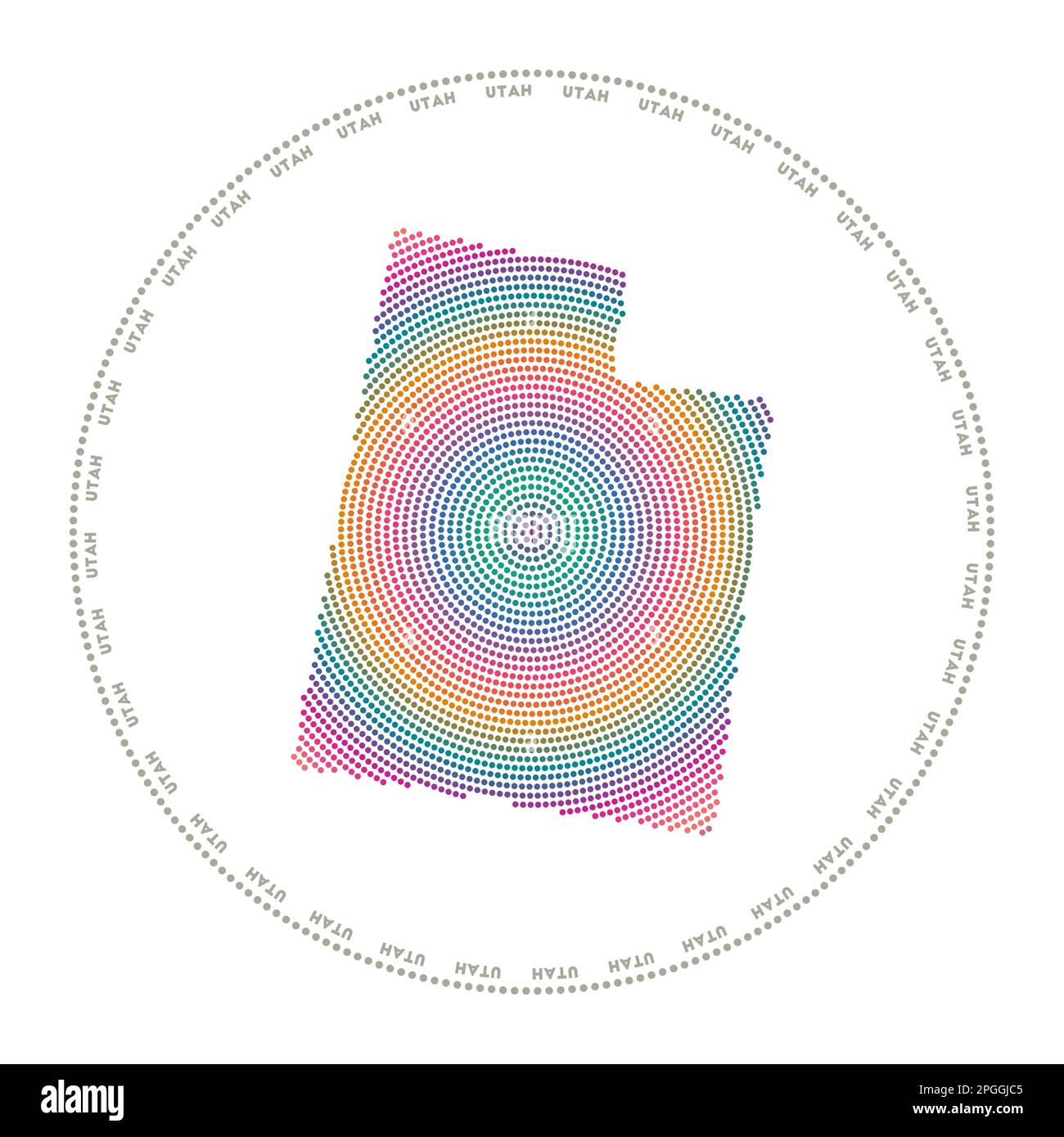 Utah round logo. Digital style shape of Utah in dotted circle with US ...