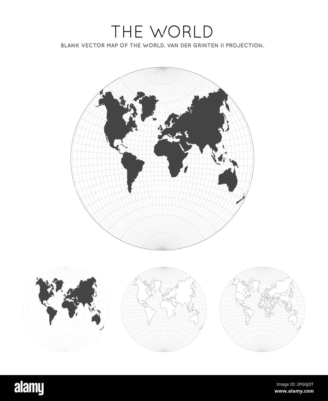 Map of the World. Van der Grinten II projection. Globe with latitude ...