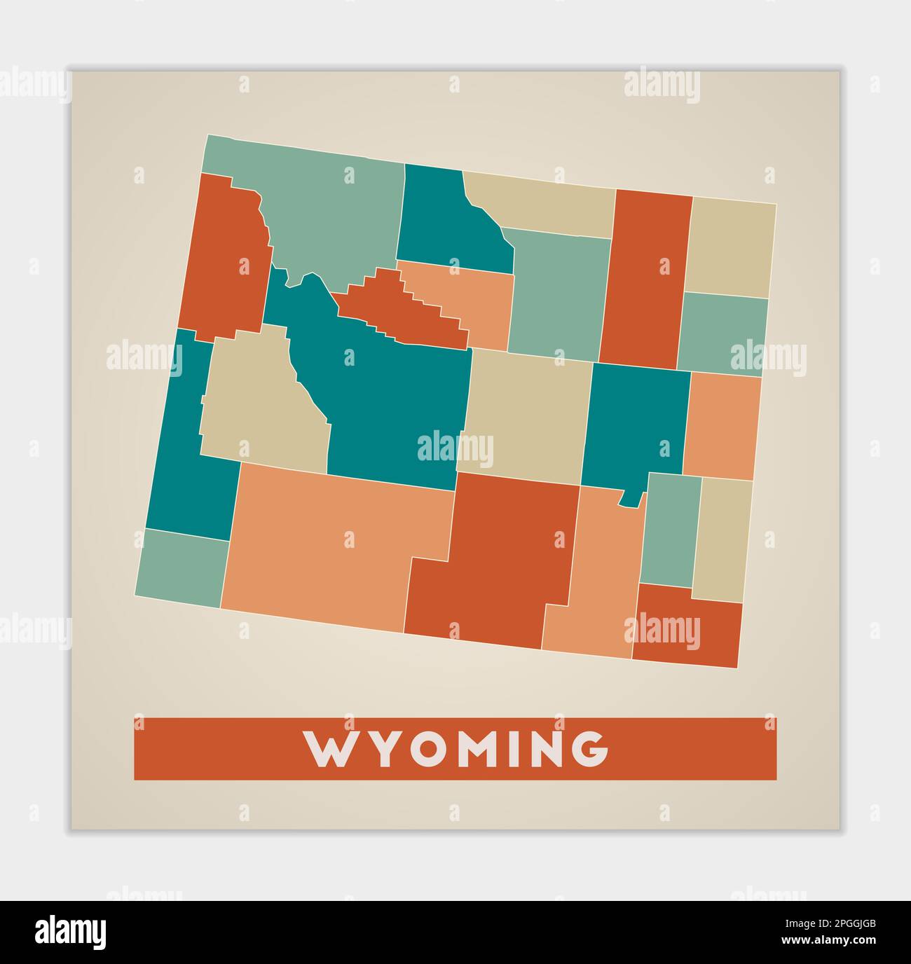 Wyoming poster. Map of the US state with colorful regions. Shape of ...