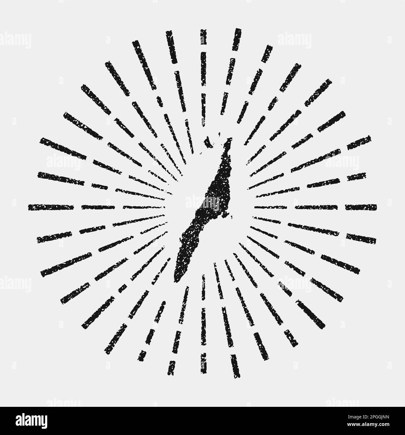 Vintage map of Cebu. Grunge sunburst around the island. Black Cebu ...