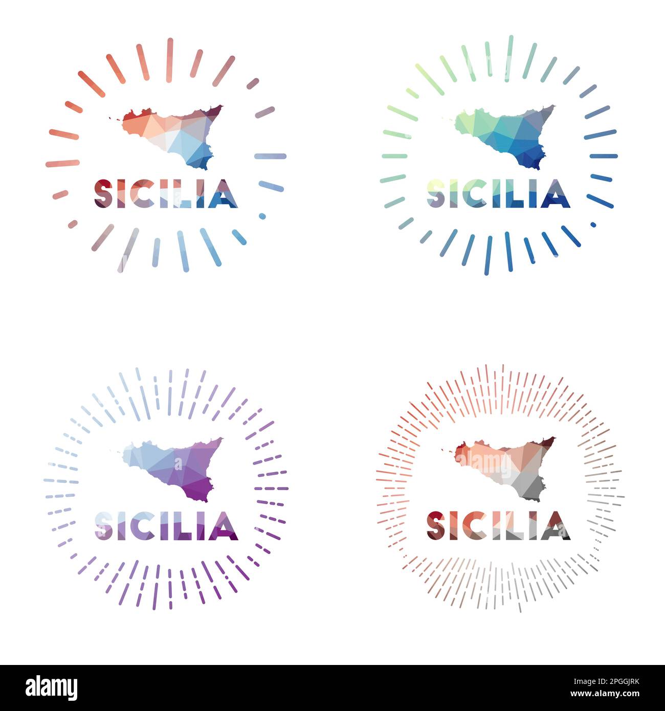 Sicilia low poly sunburst set. Logo of island in geometric polygonal ...