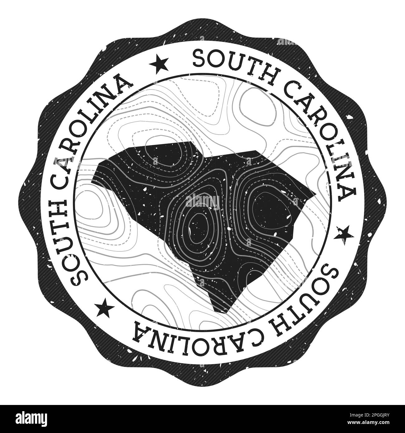 South Carolina outdoor stamp. Round sticker with map of US state with ...