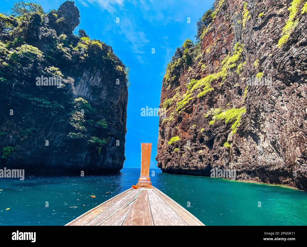 Wang Long Bay from the long tail boat in koh Phi Phi, Krabi, Thailand ...