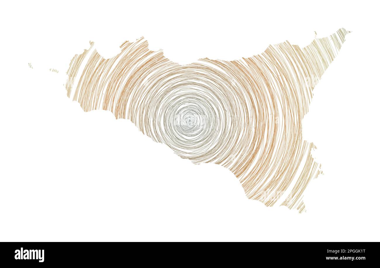 Sicilia map filled with concentric circles. Sketch style circles in the ...