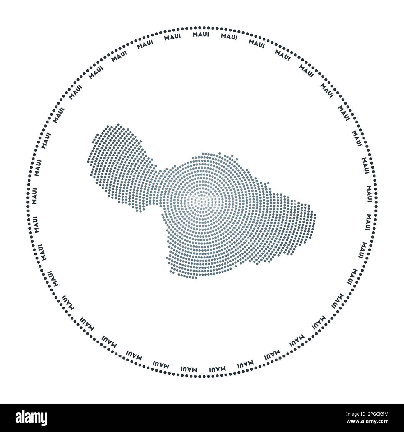 Maui round logo. Digital style shape of Maui in dotted circle with ...