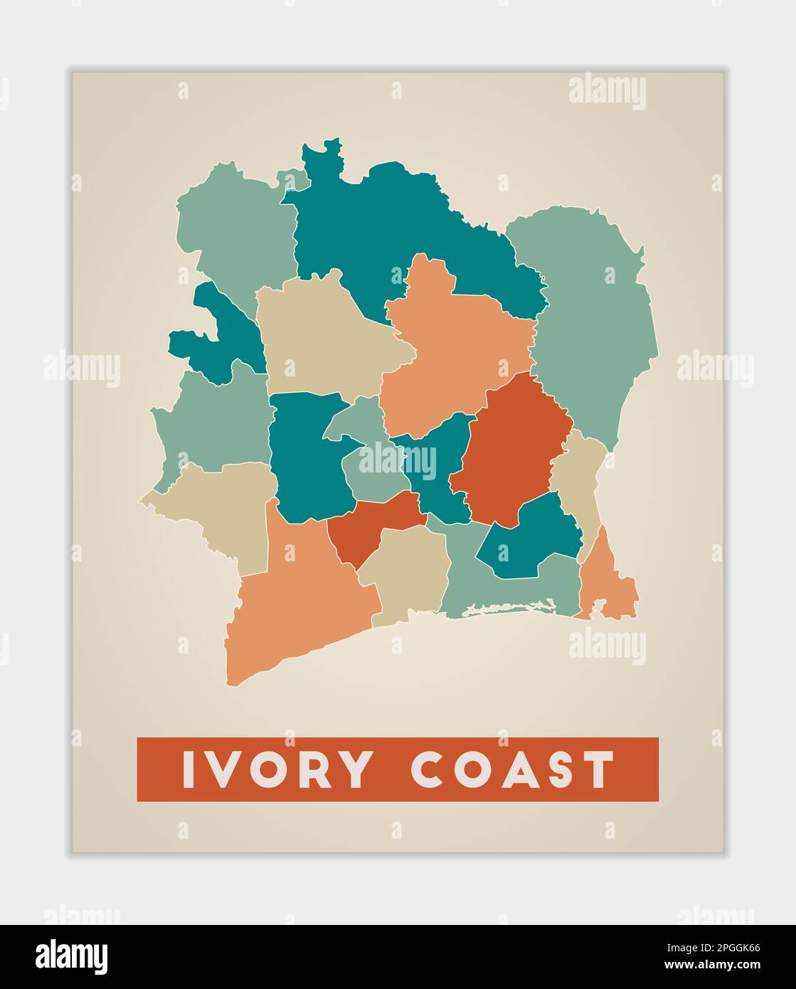 Ivory Coast Poster Map Of The Country With Colorful Regions Shape Of Ivory Coast With Country
