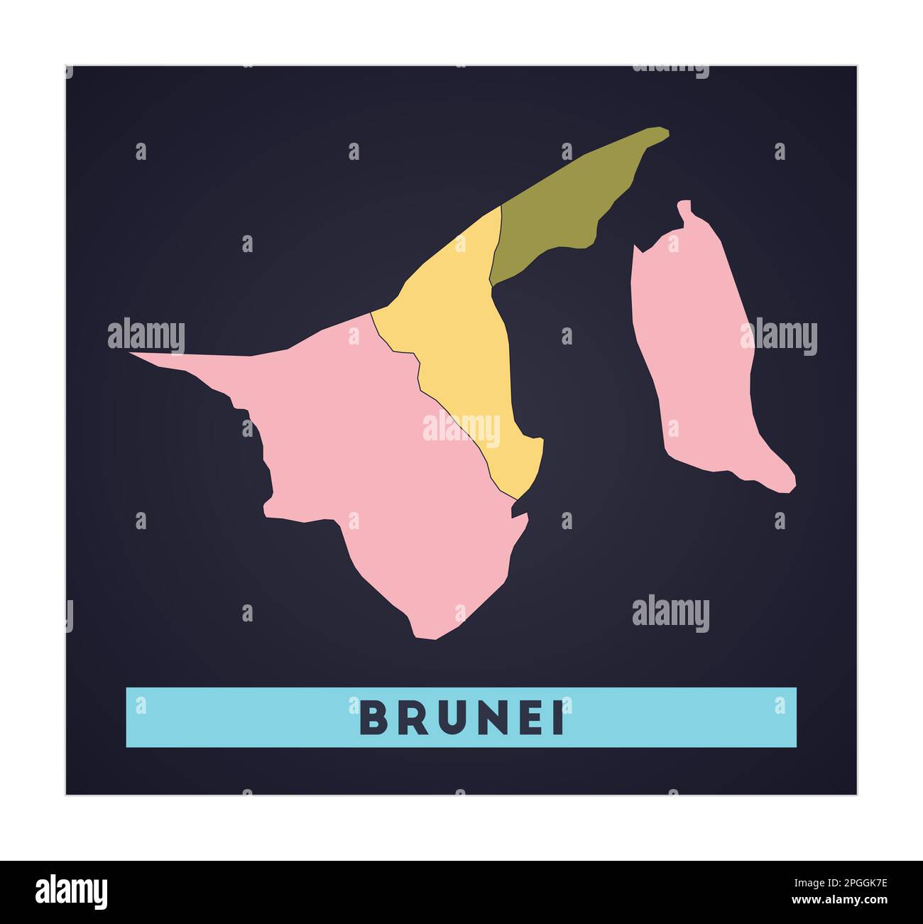 Brunei map. Country poster with regions. Shape of Brunei with country ...