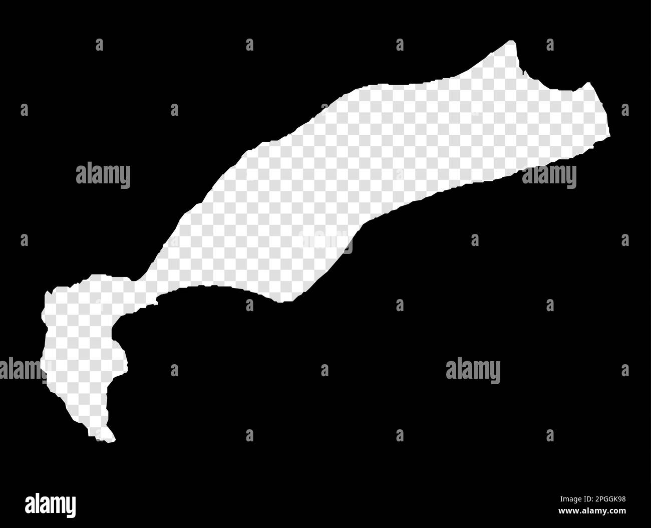 Stencil map of Kos. Simple and minimal transparent map of Kos. Black rectangle with cut shape of ...
