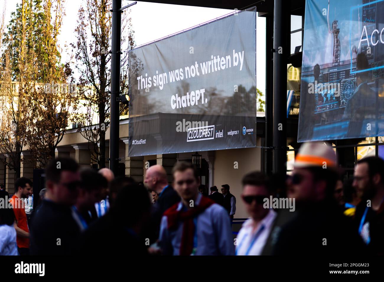 Rust, Germany. 22nd Mar, 2023. CloudFest attendees stand in front of ...