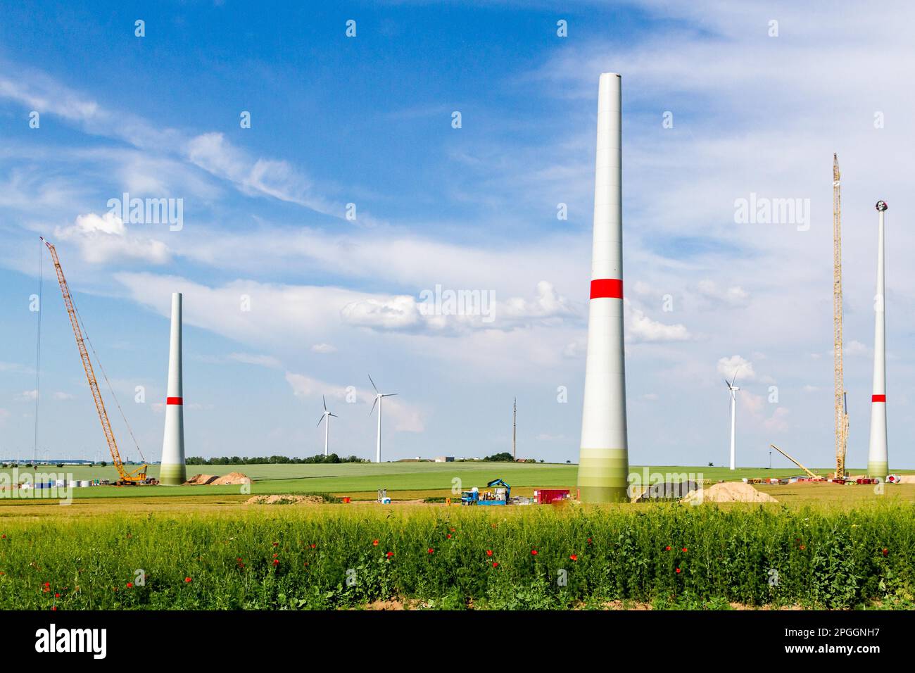Building site Construction of a wind turbine Wind turbine Stock Photo ...