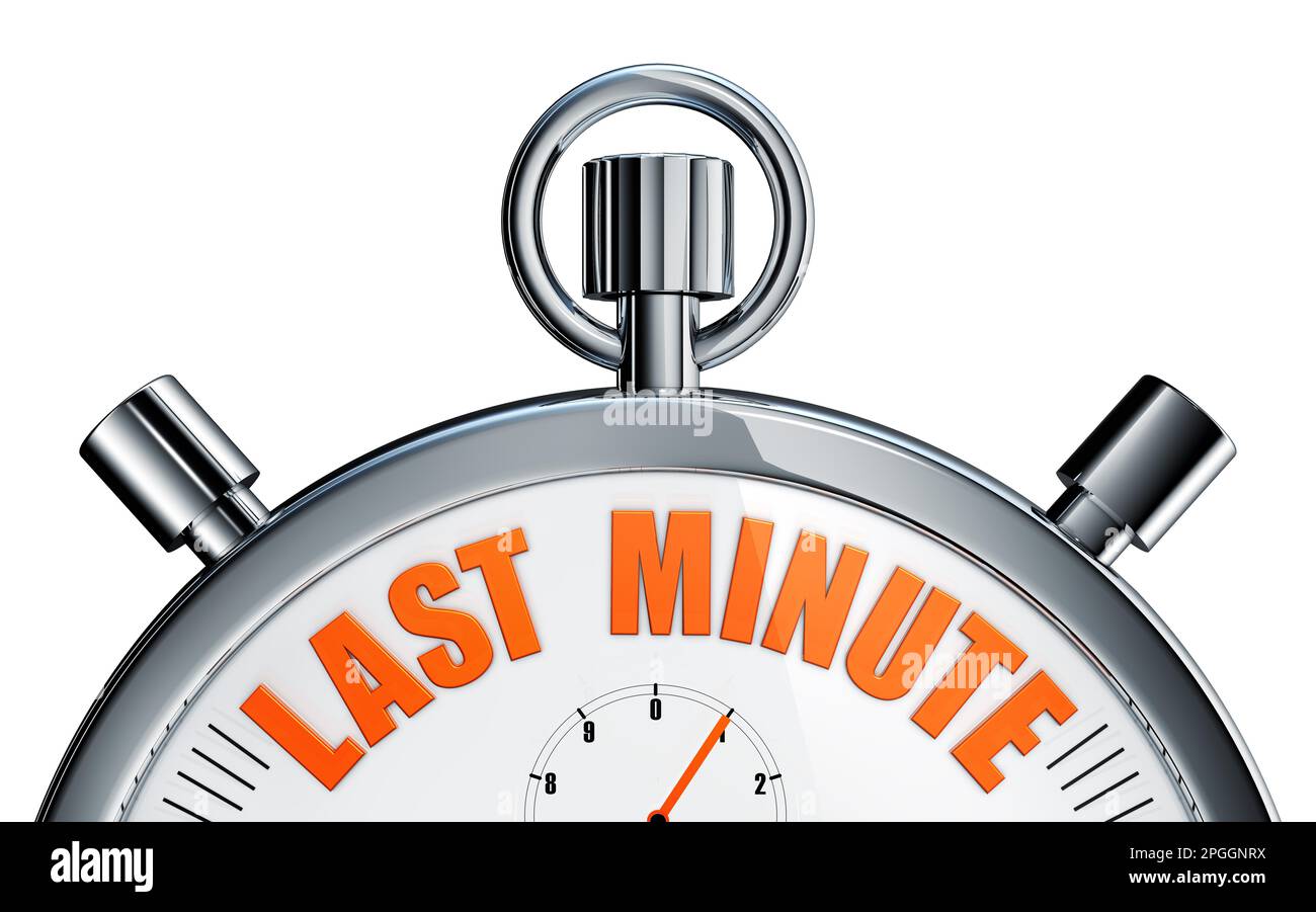 3D rendering of a stop watch with a last minute icon Stock Photo - Alamy