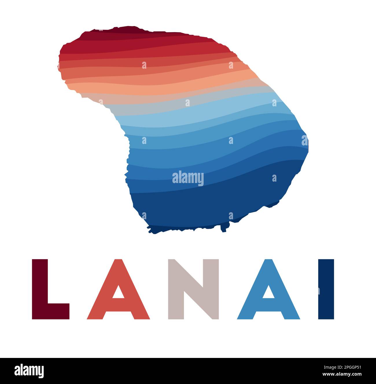 Lanai map. Map of the island with beautiful geometric waves in red and ...