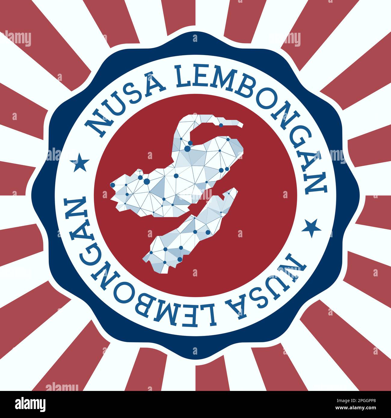 Nusa Lembongan Badge. Round logo of island with triangular mesh map and ...