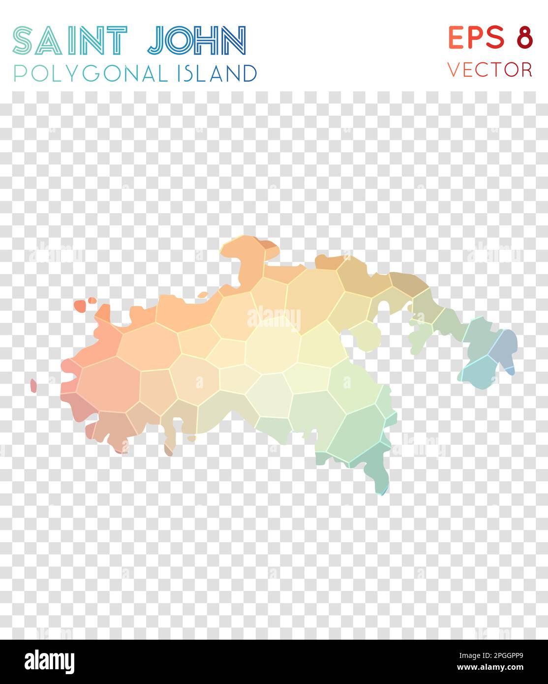 Saint John polygonal map, mosaic style island. Imaginative low poly ...