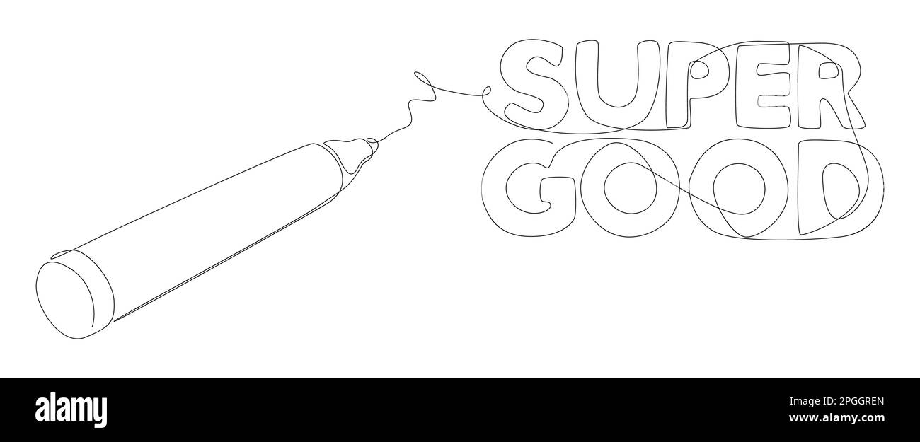 One continuous line of Super Good text written with a pencil, felt tip ...