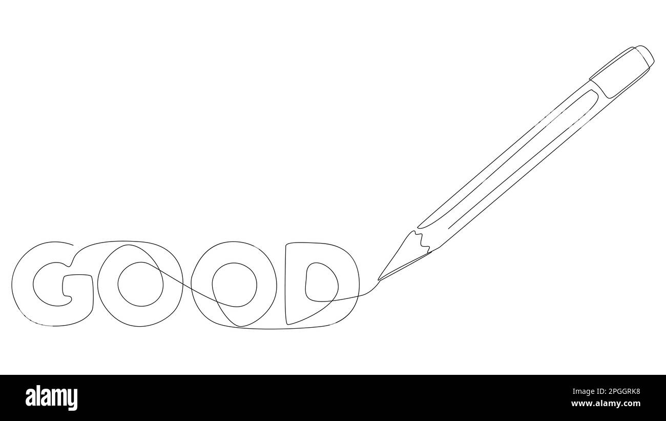 One continuous line of Good text written with a pencil, felt tip pen ...
