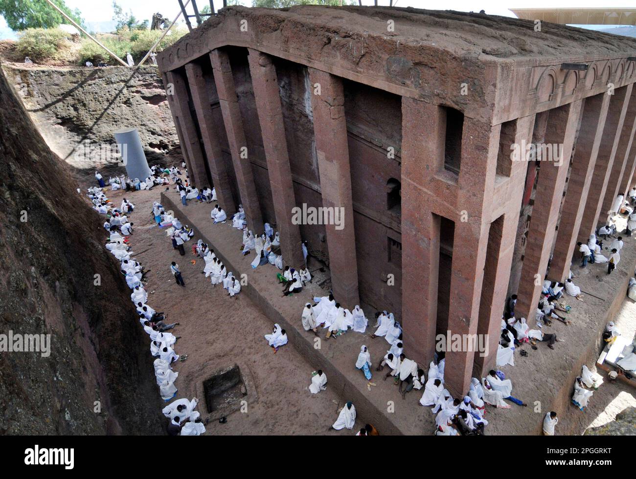 Ethiopian pilgrims praying at the Bete Medhane Alem church during the ...