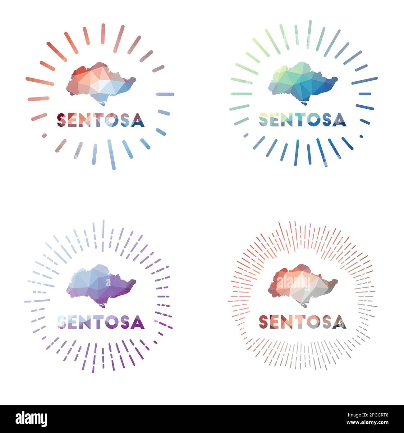 Sentosa low poly sunburst set. Logo of island in geometric polygonal ...
