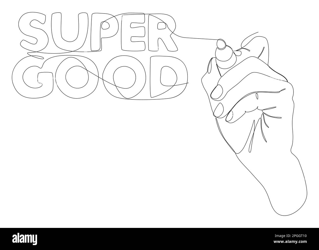 One continuous line of Super Good text written with a pencil, felt tip ...