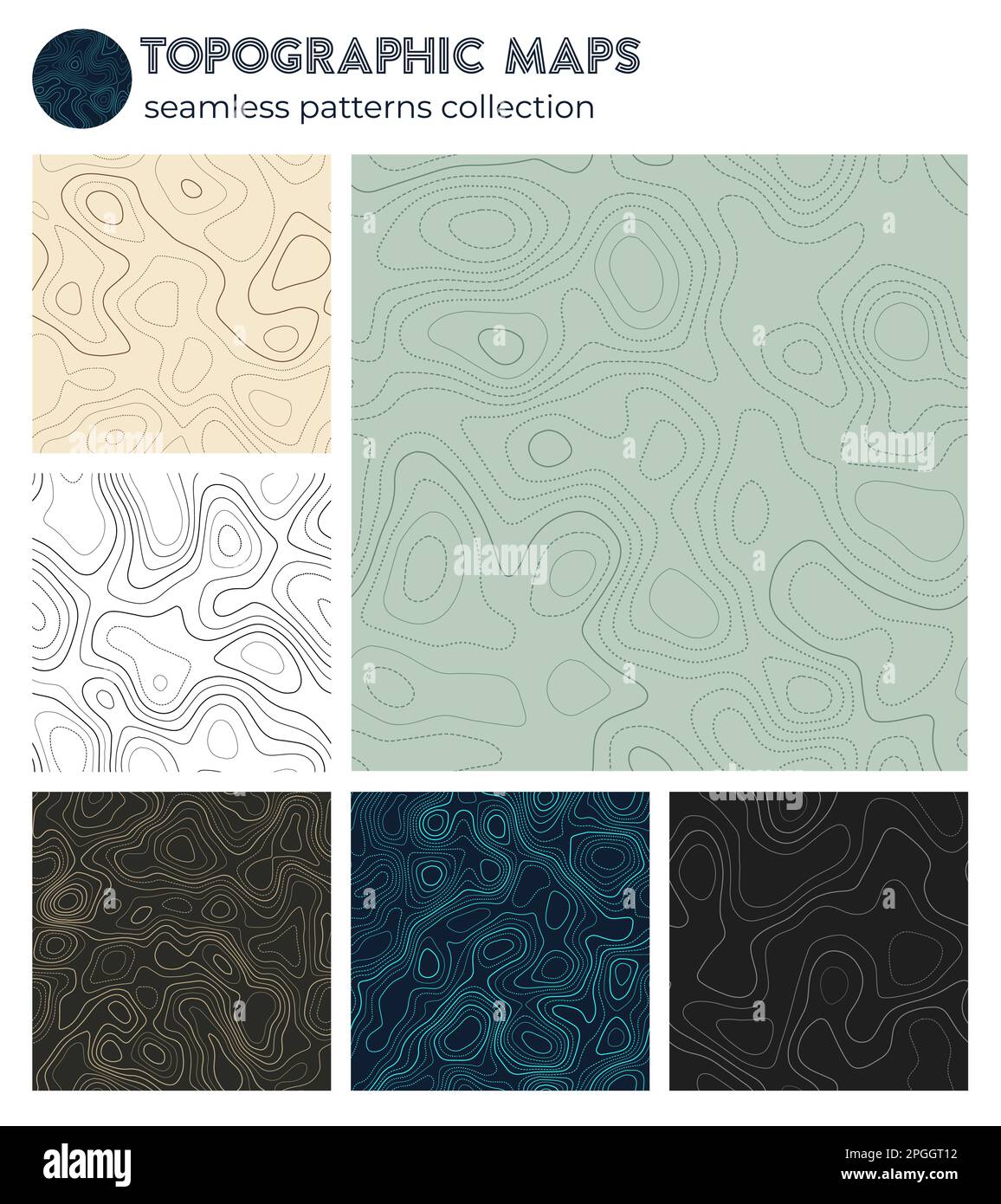 Topographic maps. Artistic isoline patterns, seamless design. Creative ...
