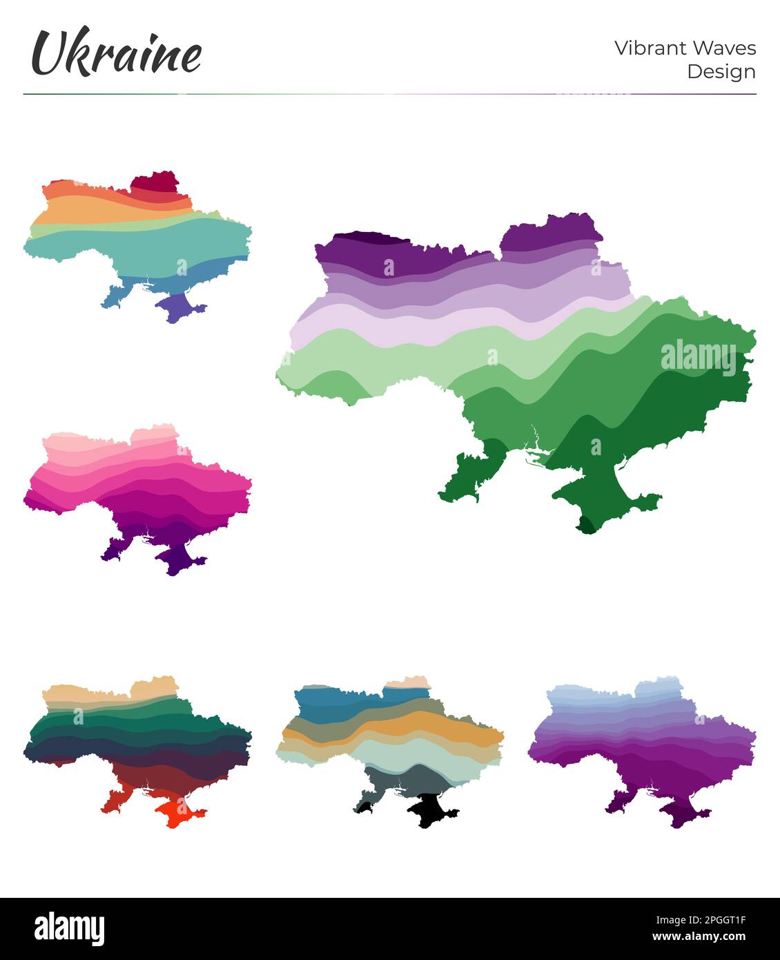 Set of vector maps of Ukraine. Vibrant waves design. Bright map of the ...