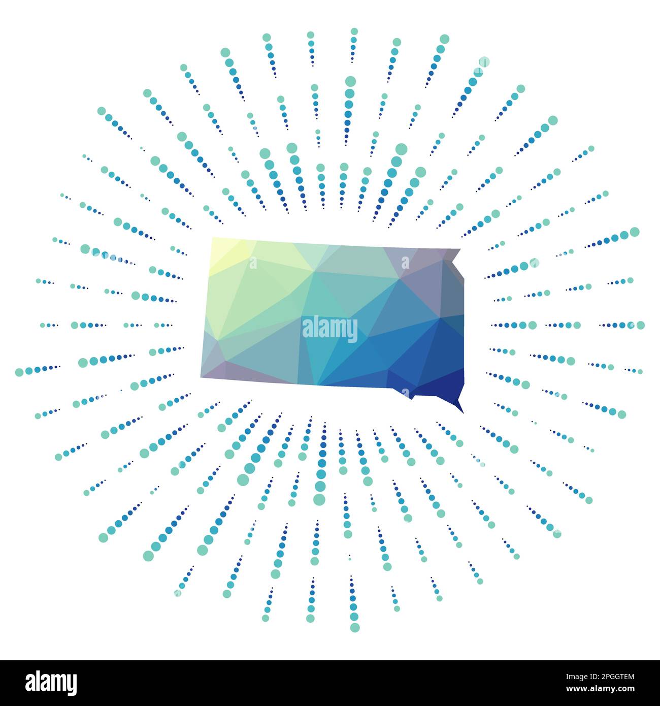 Shape of South Dakota, polygonal sunburst. Map of the US state with ...