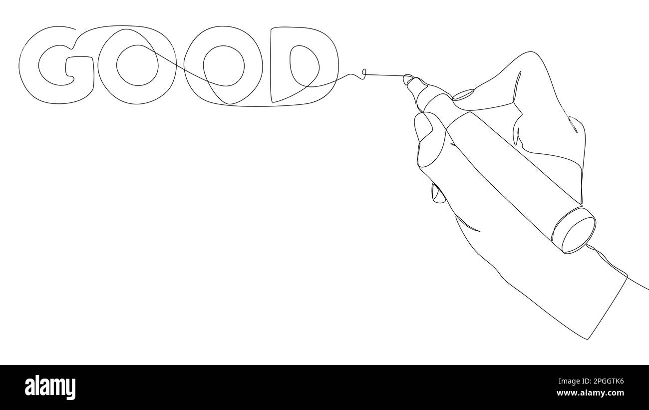One continuous line of Good text written with a pencil, felt tip pen ...