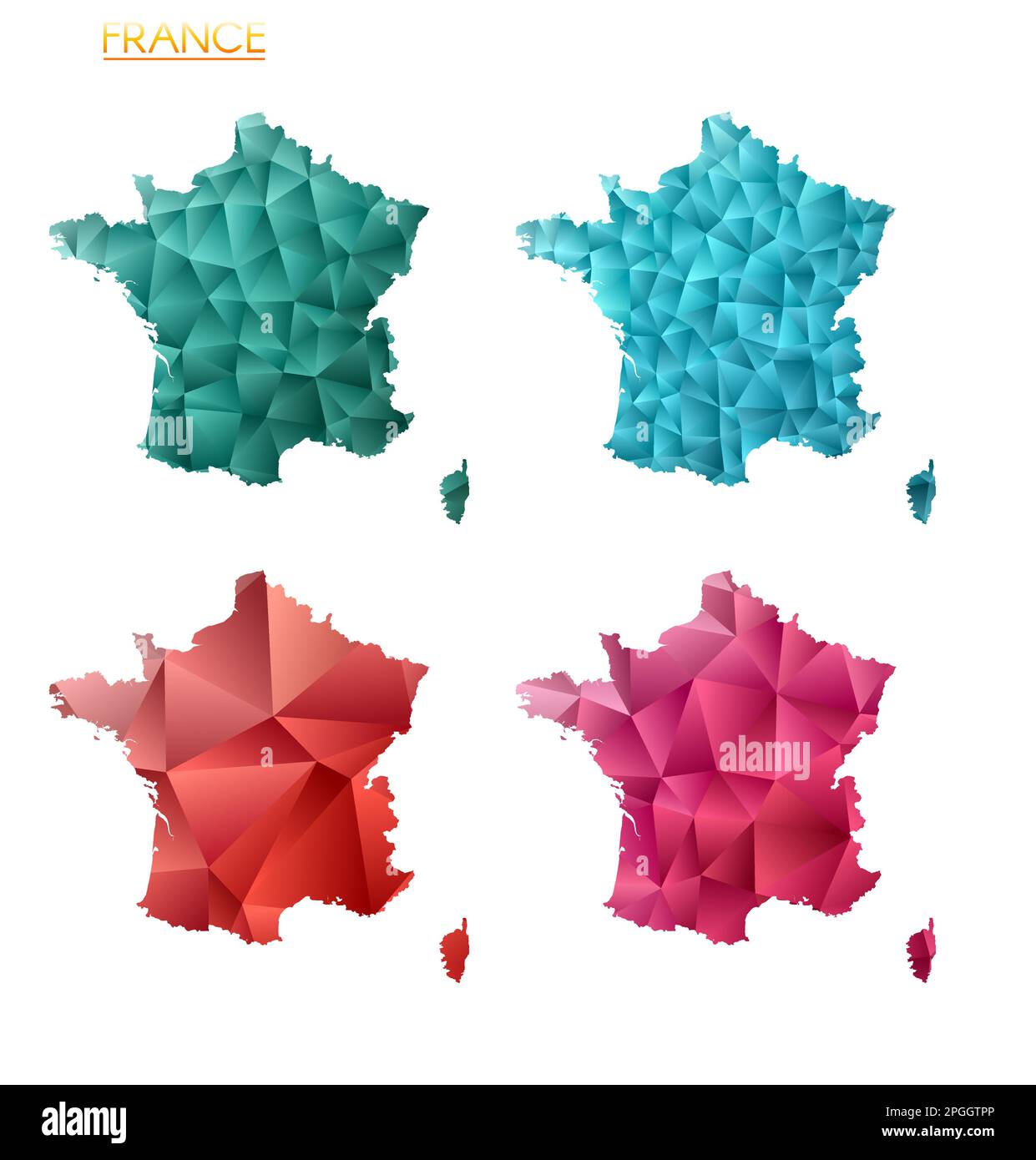 Set of vector polygonal maps of France. Bright gradient map of country ...