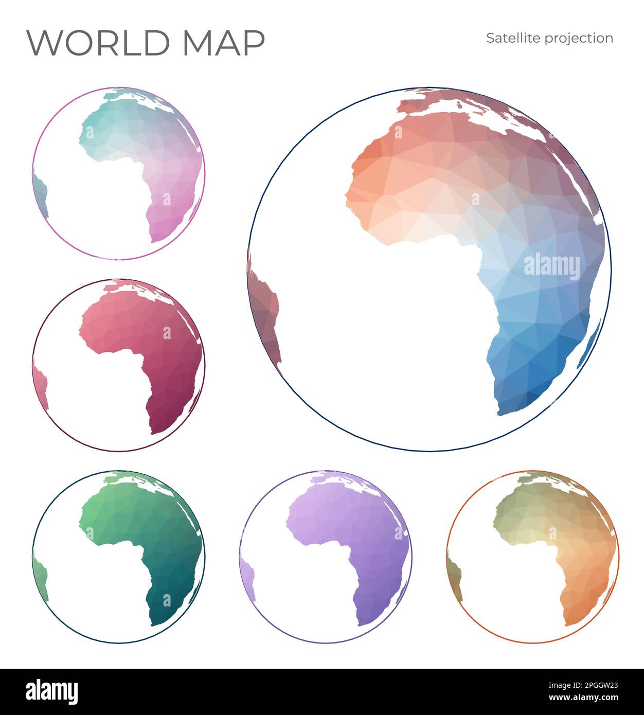 Low Poly World Map Set. Satellite (tilted perspective) projection ...