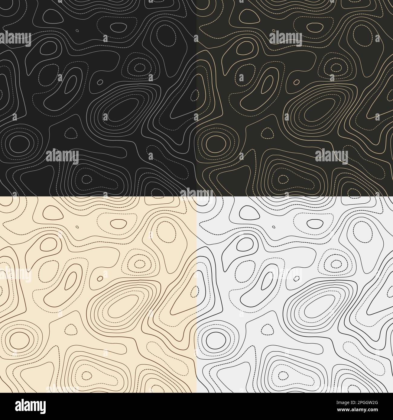 Topography patterns. Seamless elevation map tiles. Authentic isoline ...