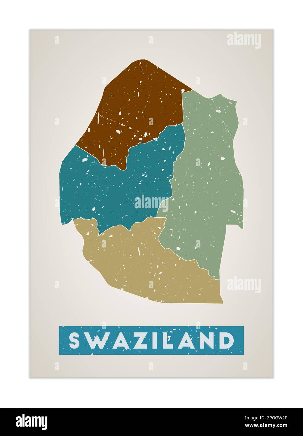 Swaziland map. Country poster with regions. Old grunge texture. Shape ...