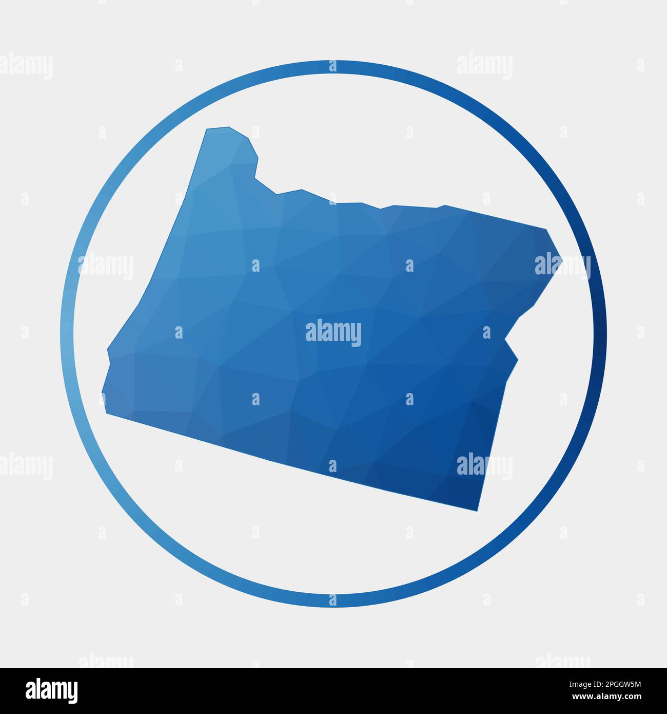 Oregon icon. Polygonal map of the US state in gradient ring. Round low ...