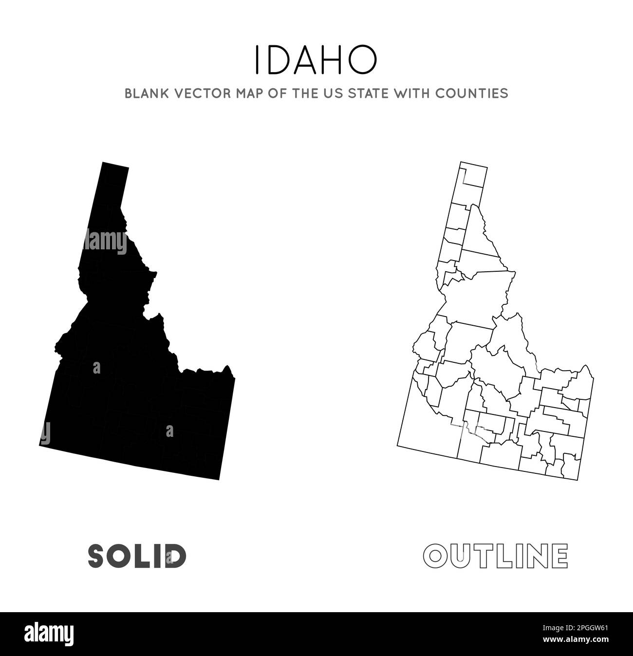 Idaho map. Blank vector map of the US State with counties. Borders of ...