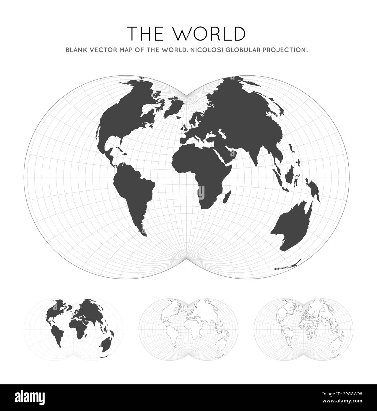 Map of the World. Nicolosi globular projection. Globe with latitude and ...