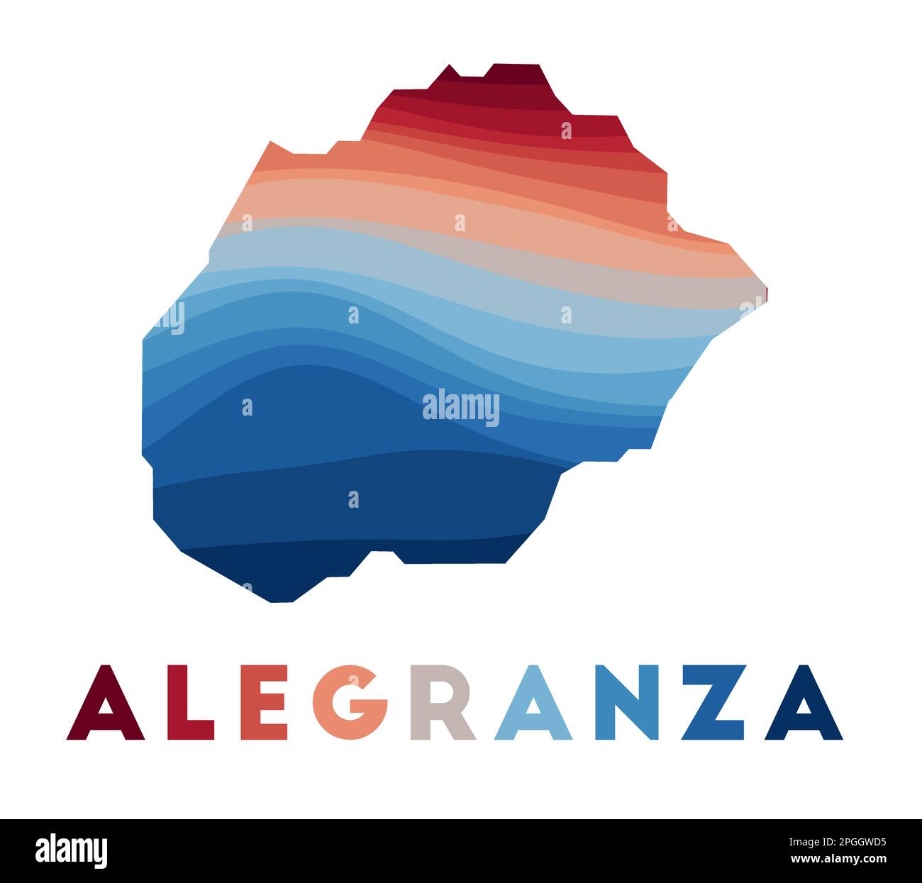 Alegranza map. Map of the island with beautiful geometric waves in red ...