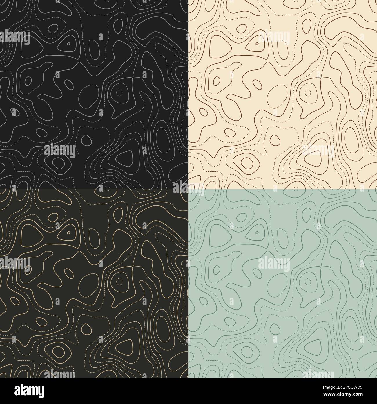 Topography patterns. Seamless elevation map tiles. Amazing isoline ...