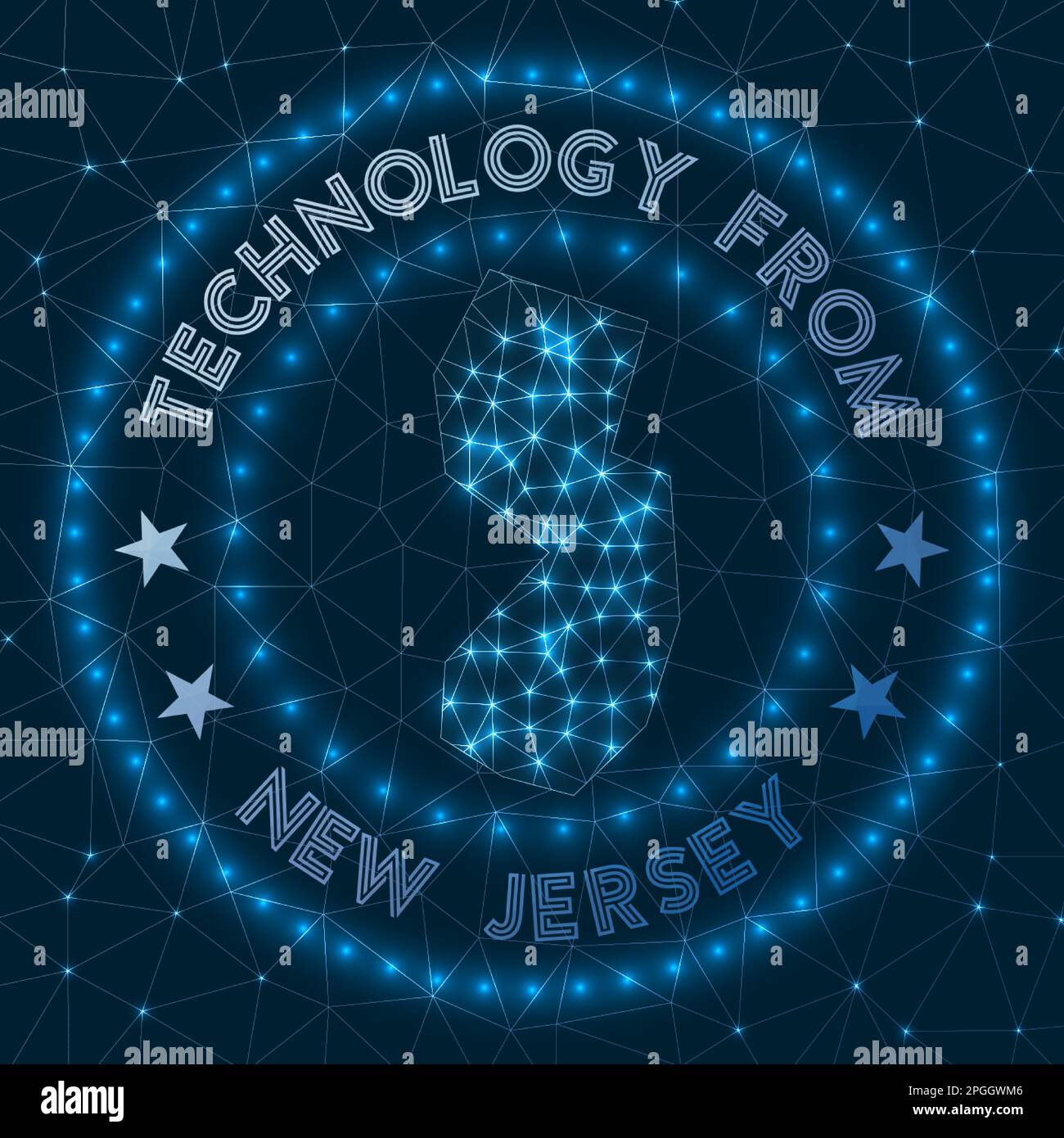 Technology From New Jersey. Futuristic geometric badge of the US state ...