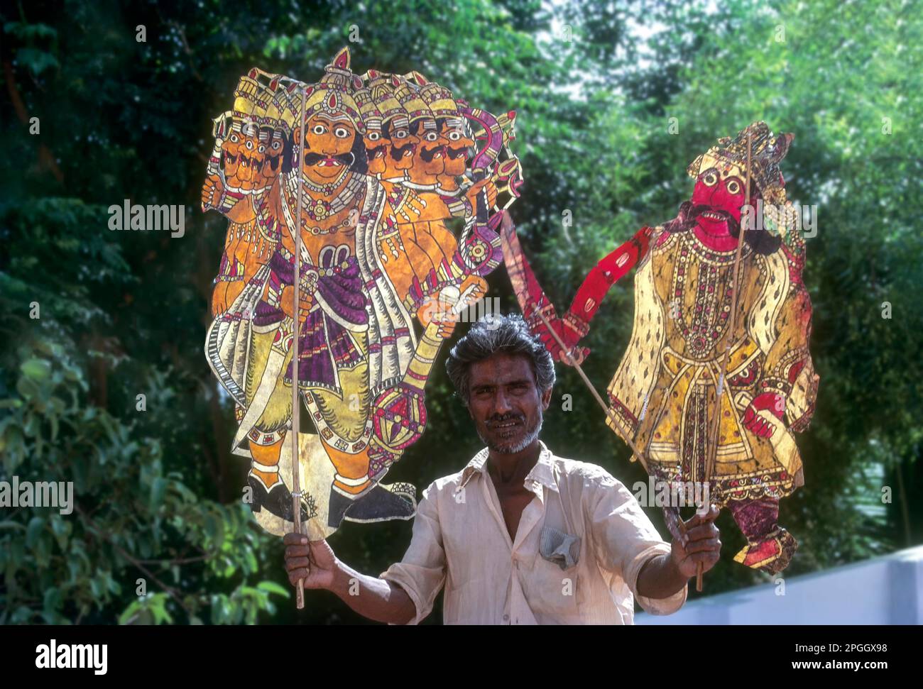 Ramayana epic in leather puppetry, Ravana and his army chief, Tamil ...