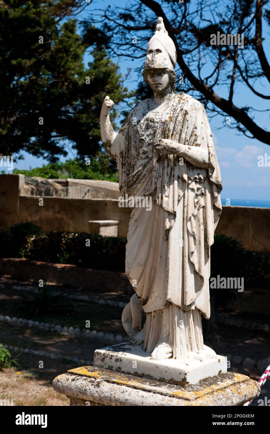Marble statue of Athena, Athena, garden of Villa dei Mulini, exile seat ...